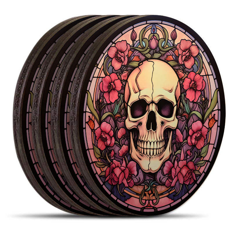 Wooden Round Coasters - Multiple Stained Glass Skulls Designs - Set of – Bar Supplies