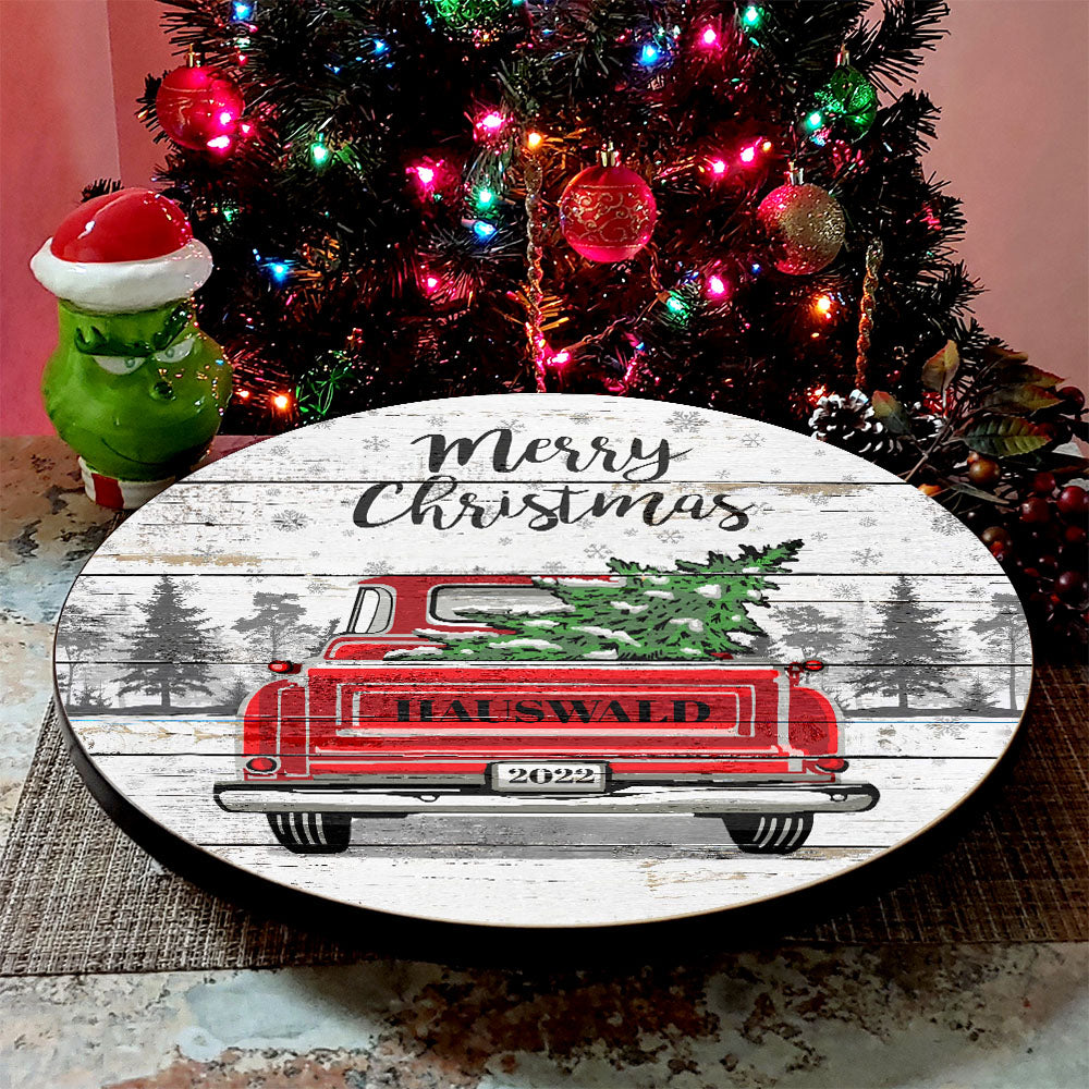 Red Vintage Truck Christmas Themed Lazy Susan - Size Options - CUSTOMI ...