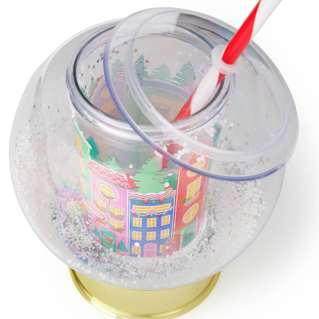 Winter Village Confetti Snow Globe Cup - Lid & Straw - 14oz – Bar Supplies