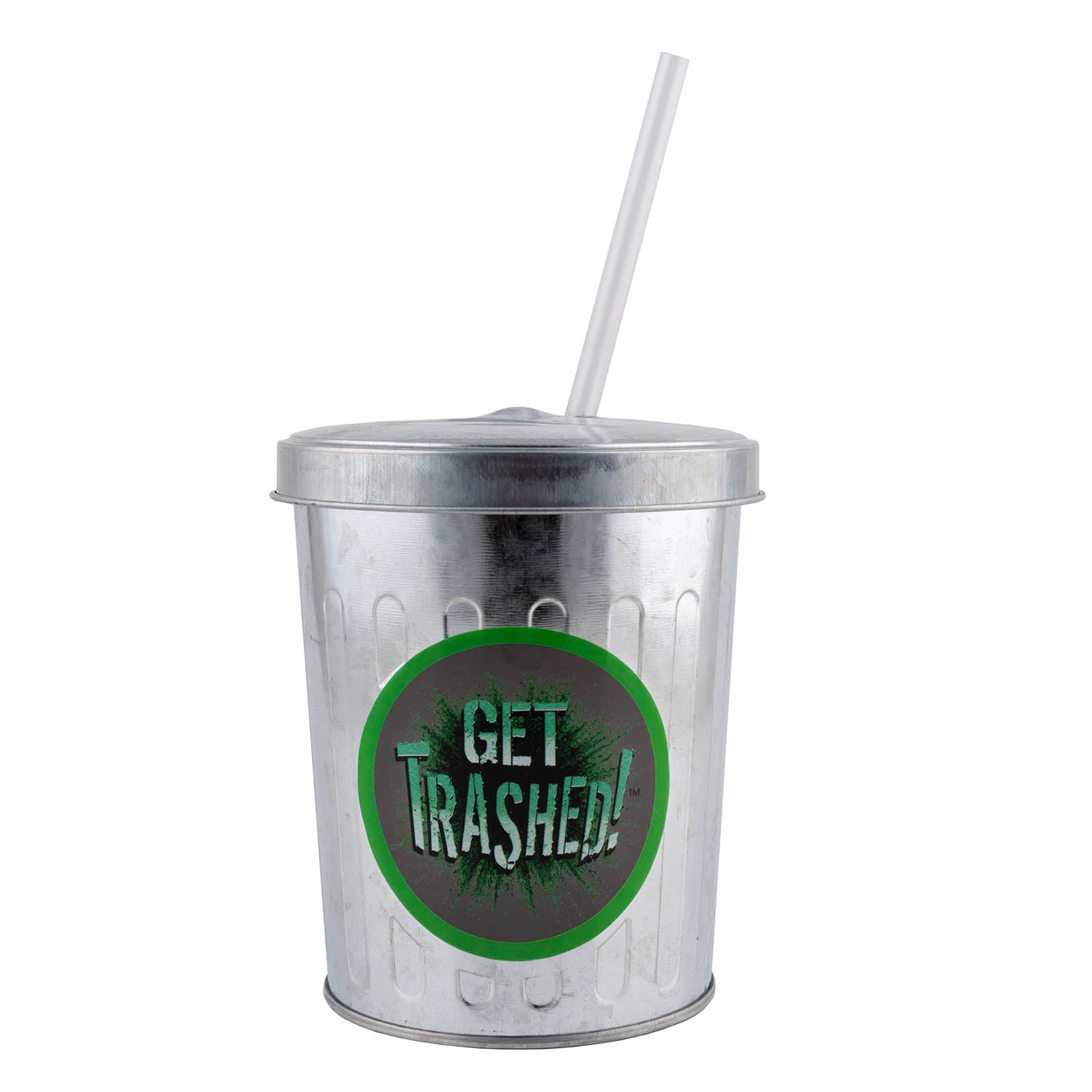 Metal Trash Can Drinking Cup w/ Straw and Lid - 30oz – Bar Supplies