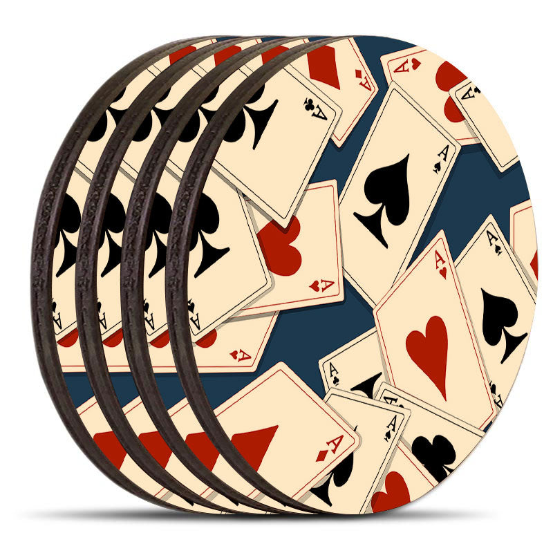 Wooden Round Coasters - Playing Cards - Set of 4 W/ Coaster Caddy – Bar ...
