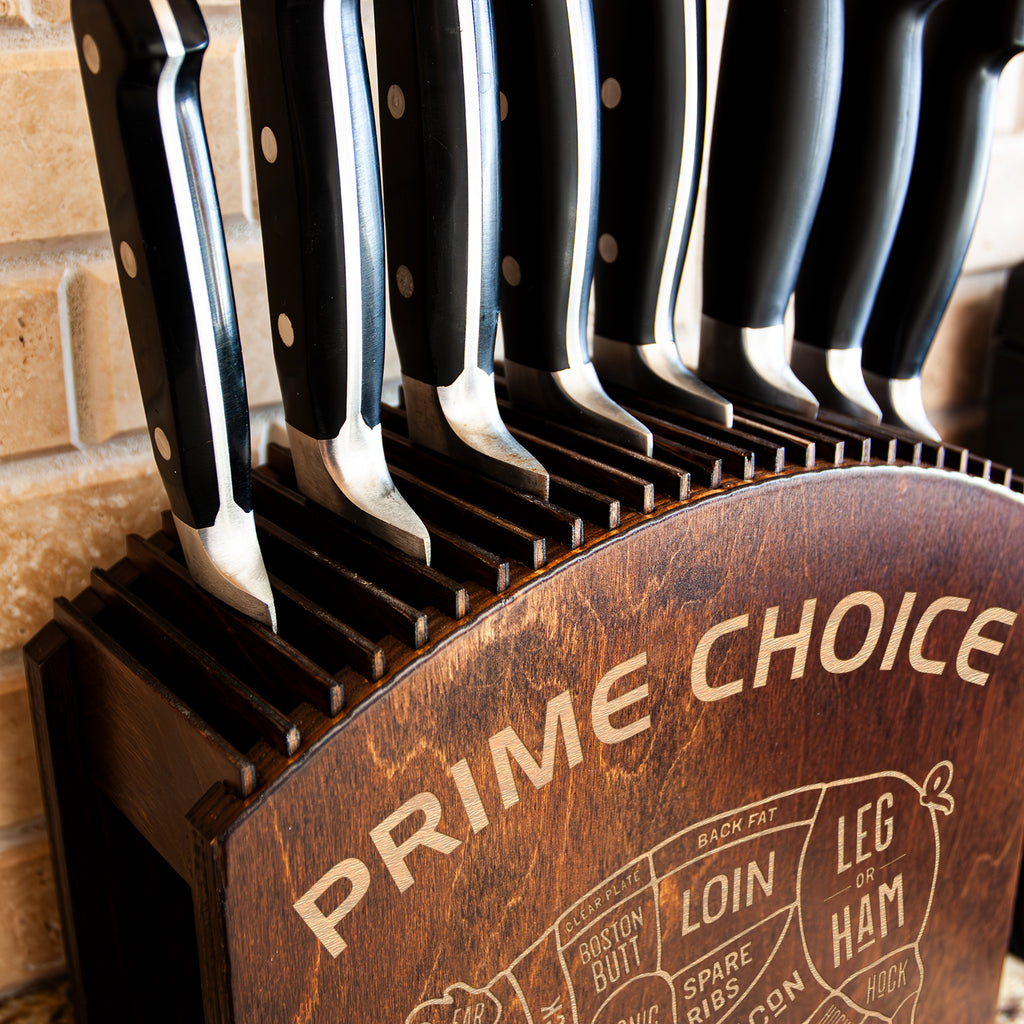 Laser Engraved Knife Block - Dark Stain - Customizable Pig Design - Ha ...