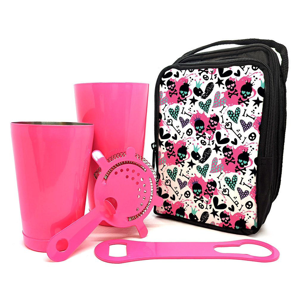 Bar Tote Set w/ Neon Pink Colored Bar Tools - Cute Skull – Bar Supplies