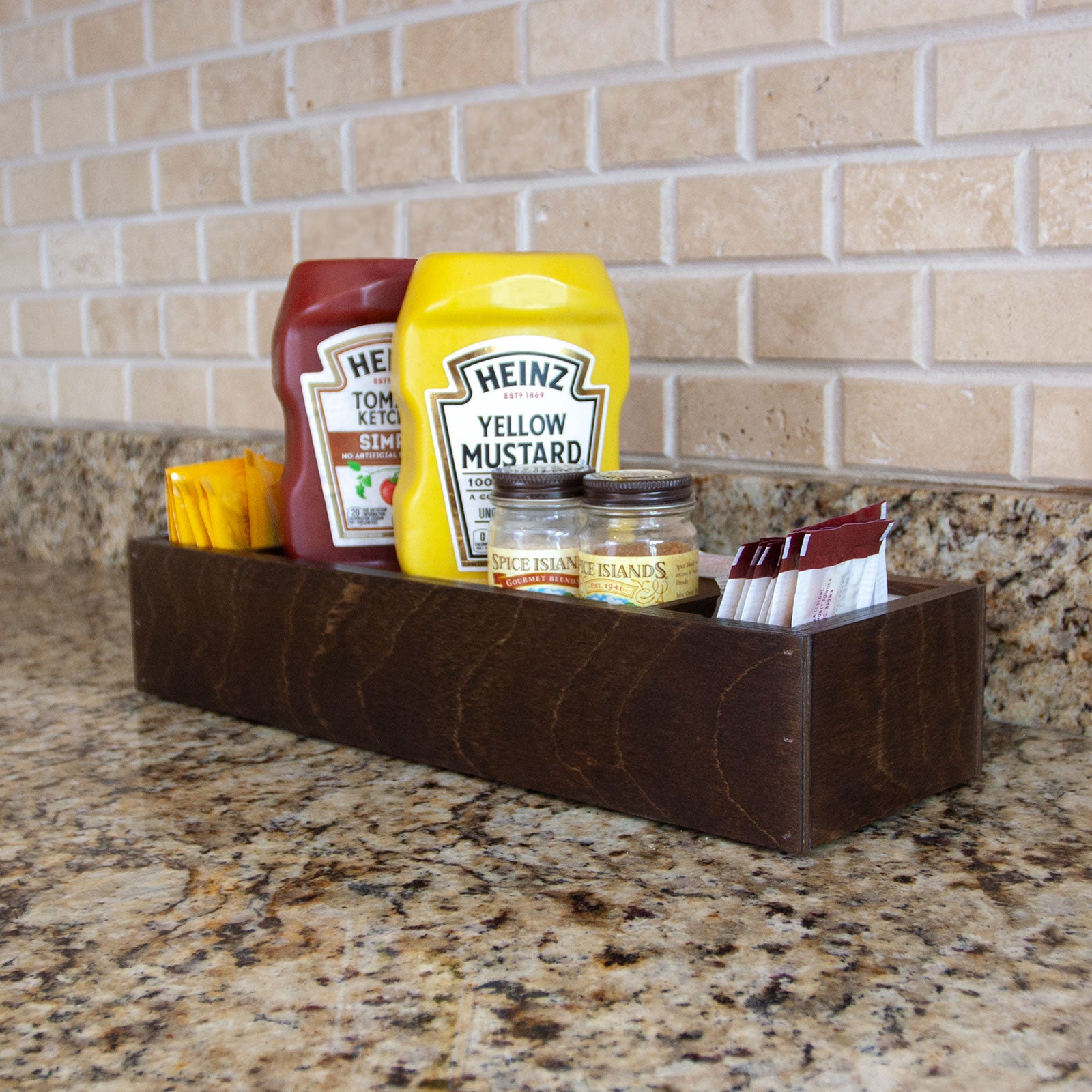Wooden Condiment Caddy - Dark Stain – Bar Supplies