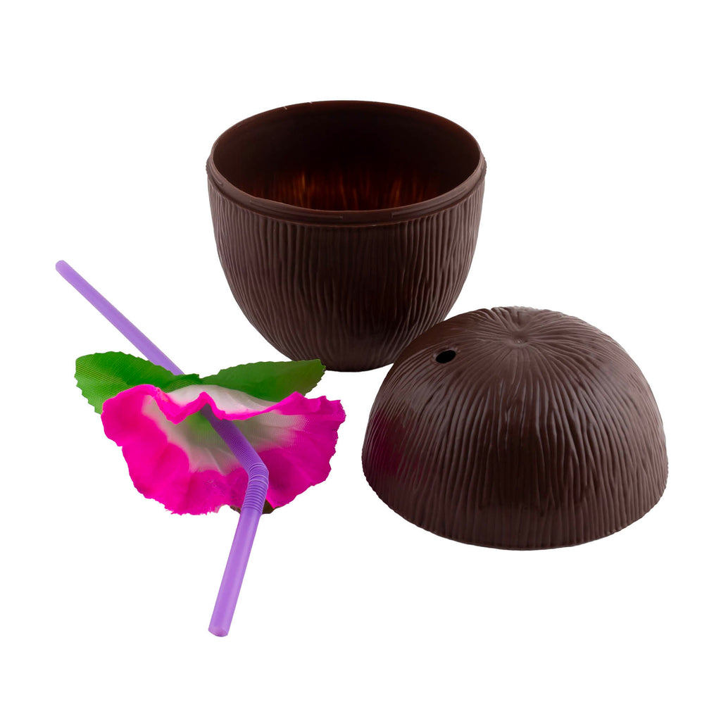 Plastic Coconut Cup w/ Colorful Flower Straw - 12 Pack – Bar Supplies
