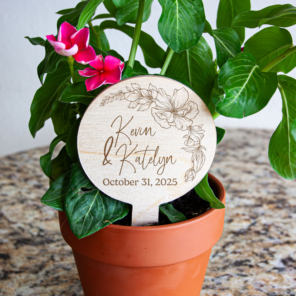 Custom Laser Engraved Small Wooden Planter Tag, 10 Pack - Floral Frame ...