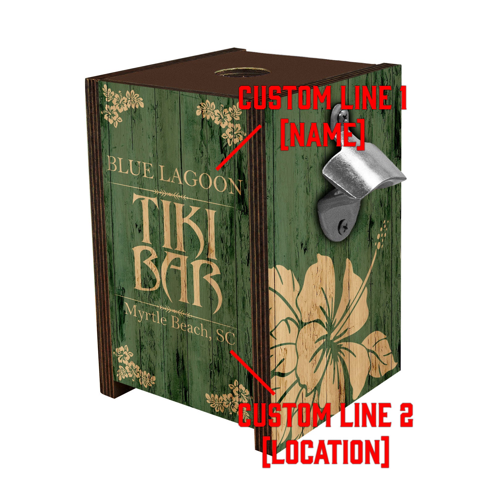 Wooden Bottle Cap Holder Box with Metal Bottle Opener - Walnut Stain ...