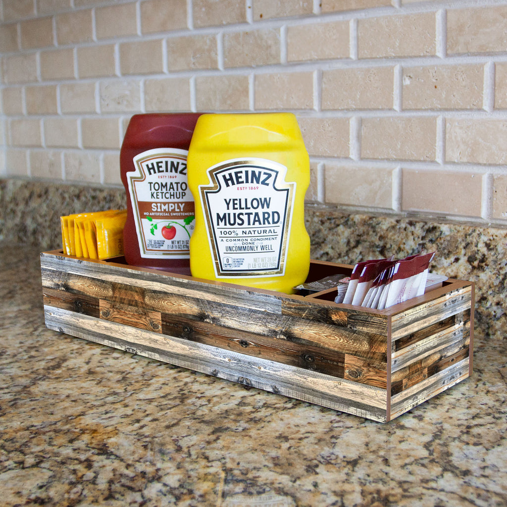 Wooden Condiment Caddy - Rustic Wood Plank – Bar Supplies