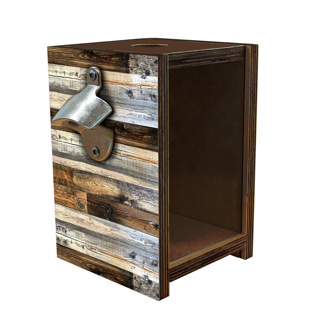 Wooden Bottle Cap Holder Box with Metal Bottle Opener - Walnut Stain ...