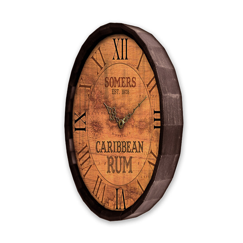 Custom Wood Barrel Top Clock – Caribbean Rum – Bar Supplies