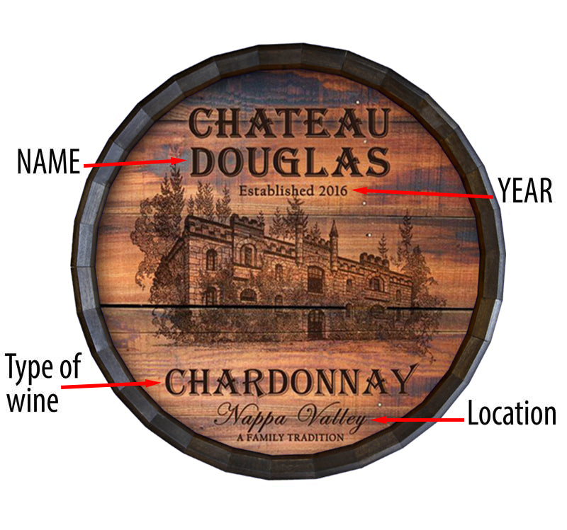 Custom Wood Barrel Top Sign – Chateau Design – Bar Supplies