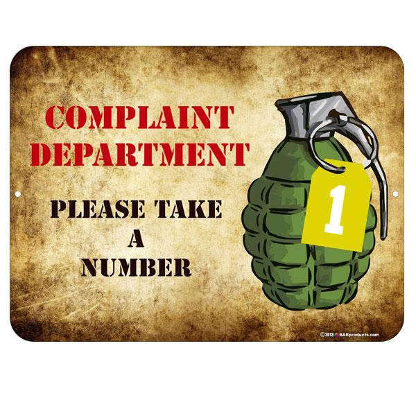 Complaint Department Kolorcoat™ Metal Bar Sign – Bar Supplies