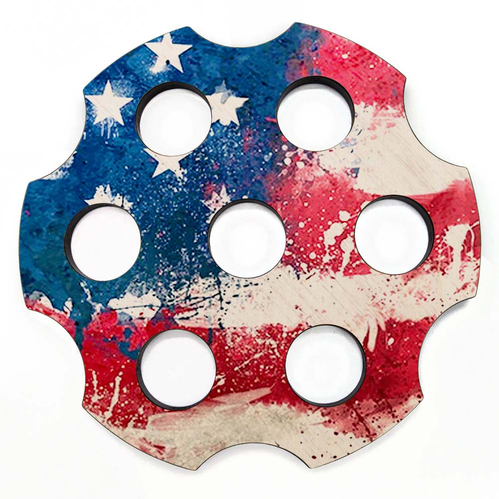 6-Shooter Wood Shot Glass Caddy Tray and Bottle Topper - "Grunge Flag ...